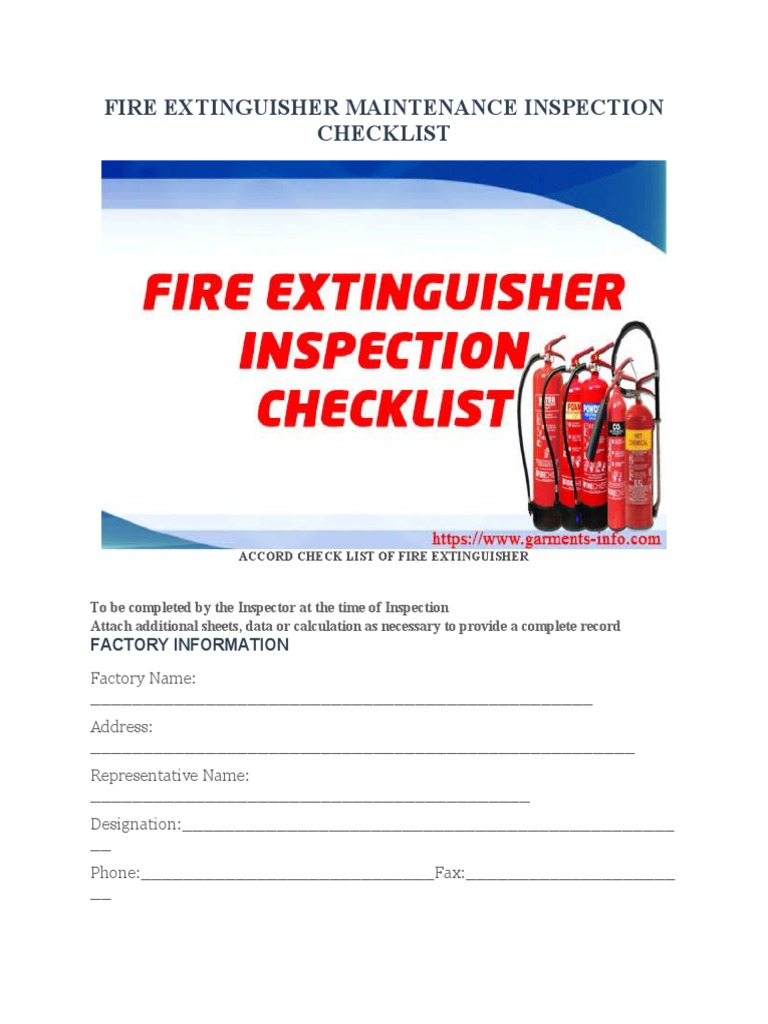 Fire Extinguisher Maintenance Inspection Checklist | PDF