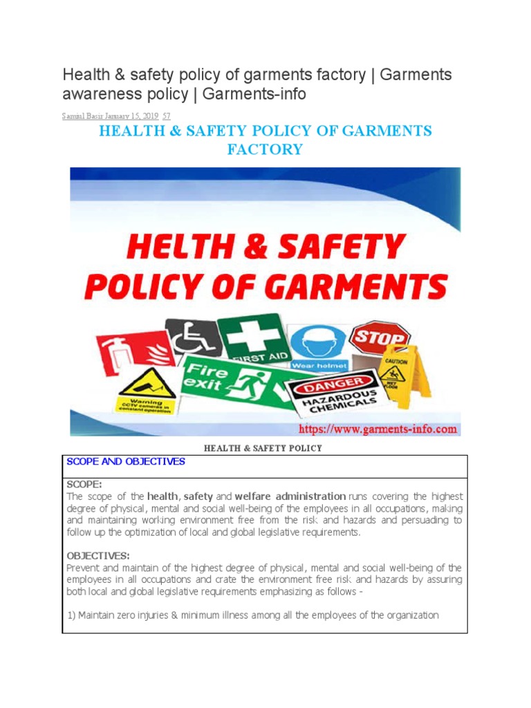 Health & Safety Policy of Garments Factory | PDF | Occupational Safety ...