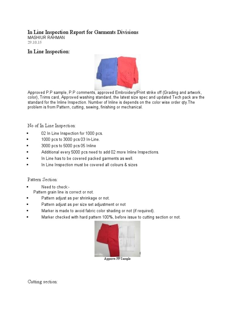 In Line Inspection Report For Garments Divisions | PDF | Sewing | Gauge ...