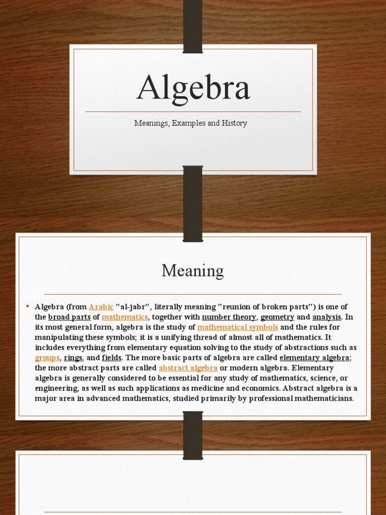 Algebra: Meanings, Examples and History | PDF