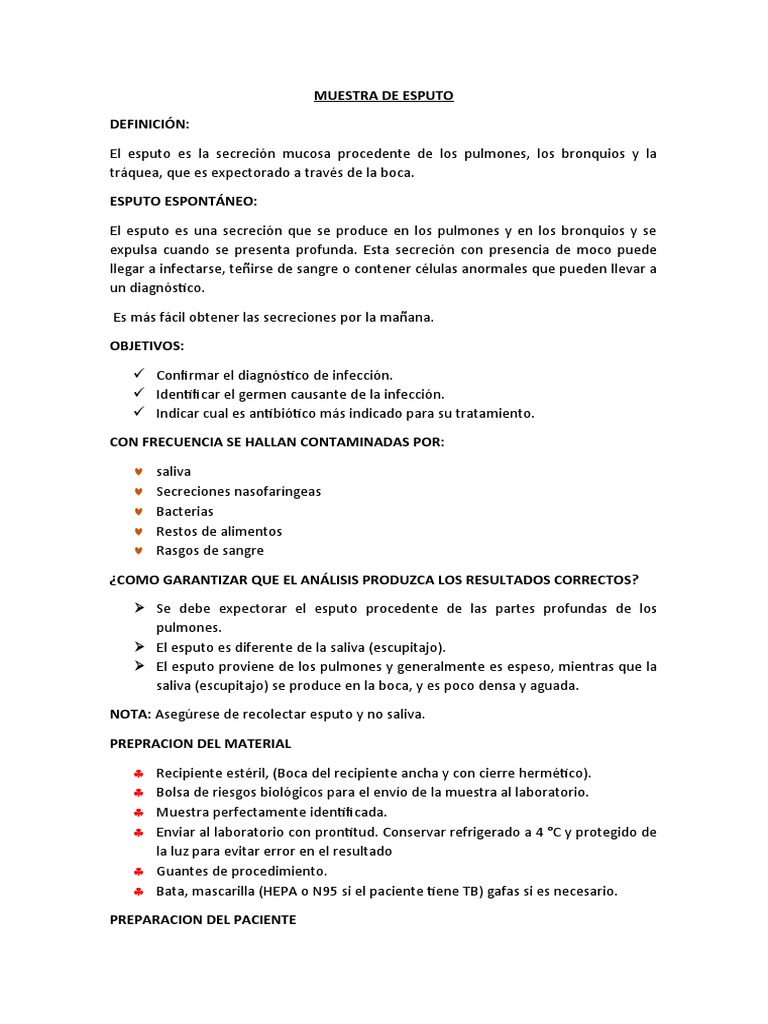 Procedimiento para Recolectar Esputo | PDF | Especialidades Medicas ...