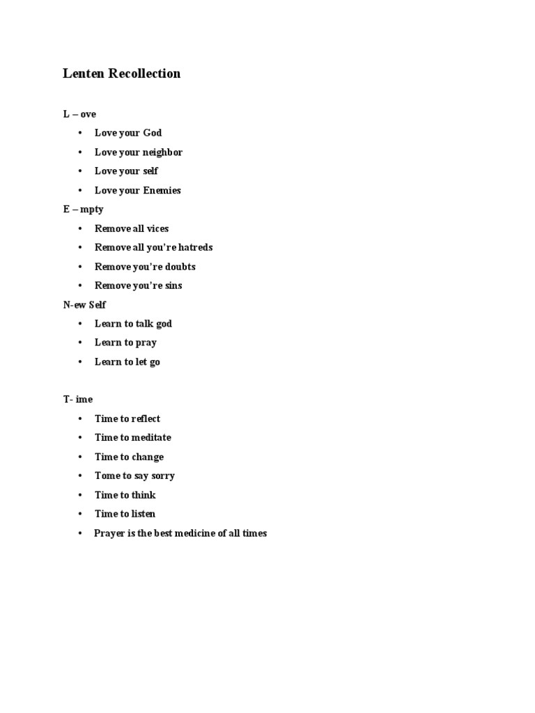 Lenten Recollection: Love and Reflection | PDF