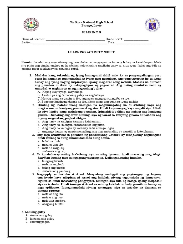 Filipino 8 LAS 2020 | PDF