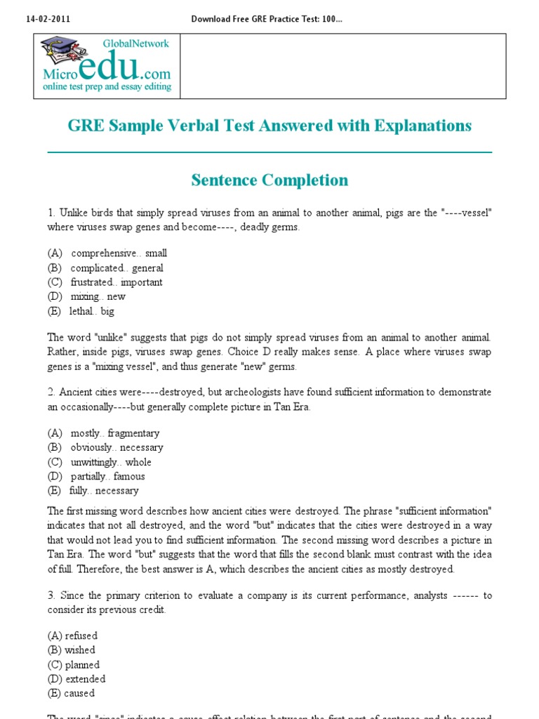 Free GRE Practice Test 100+ GRE Sample Tests | PDF | Influenza A Virus ...