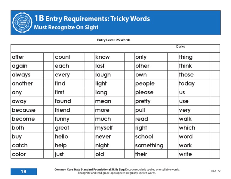 1b Tricky Words PDF | PDF