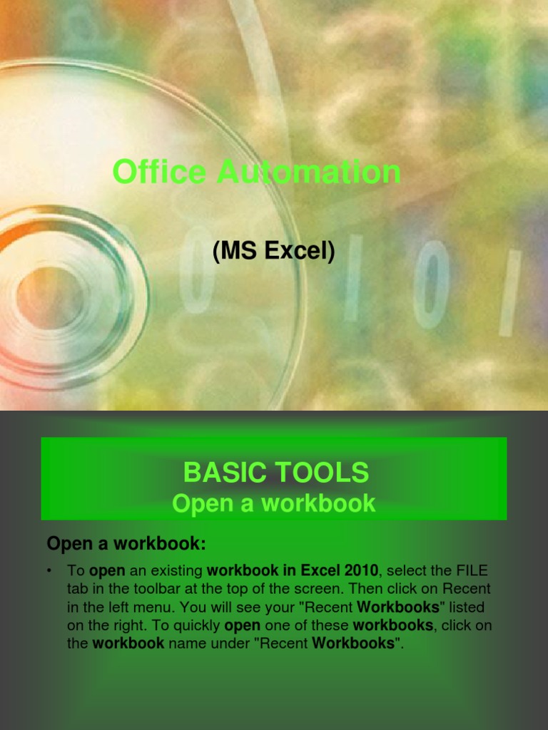 Office Automation: (MS Excel) | PDF | Microsoft Excel | Human–Computer Interaction