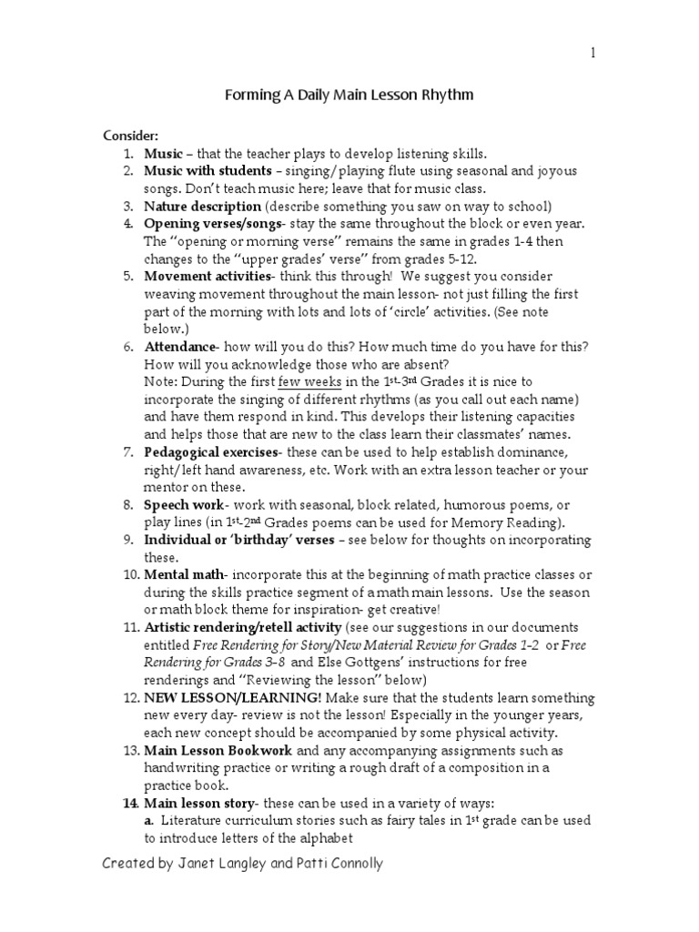 Daily Main Lesson Rhythm Guide | PDF | Literacy | Singing