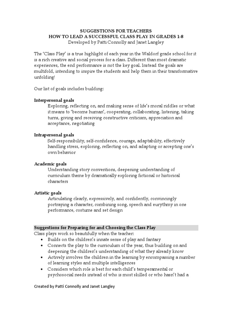 Suggestions For Teachers-How To Lead A Successful Class Play Grades 1-8 ...