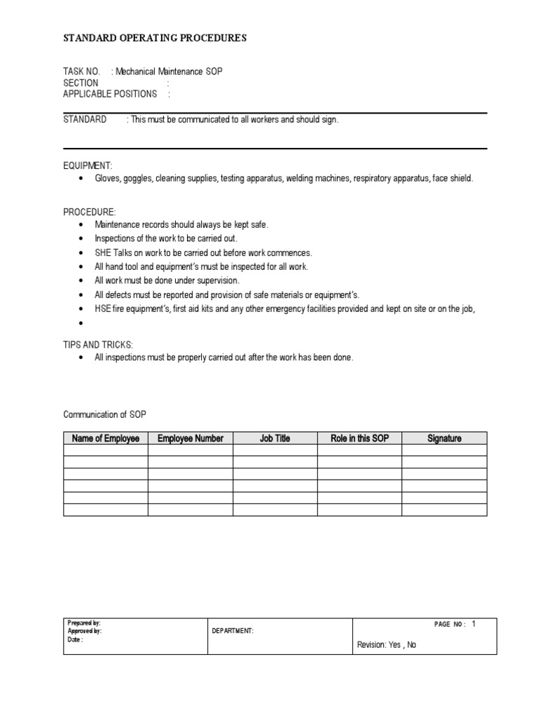 Standard Operating Procedures: Prepared By: Approved By: Date ...