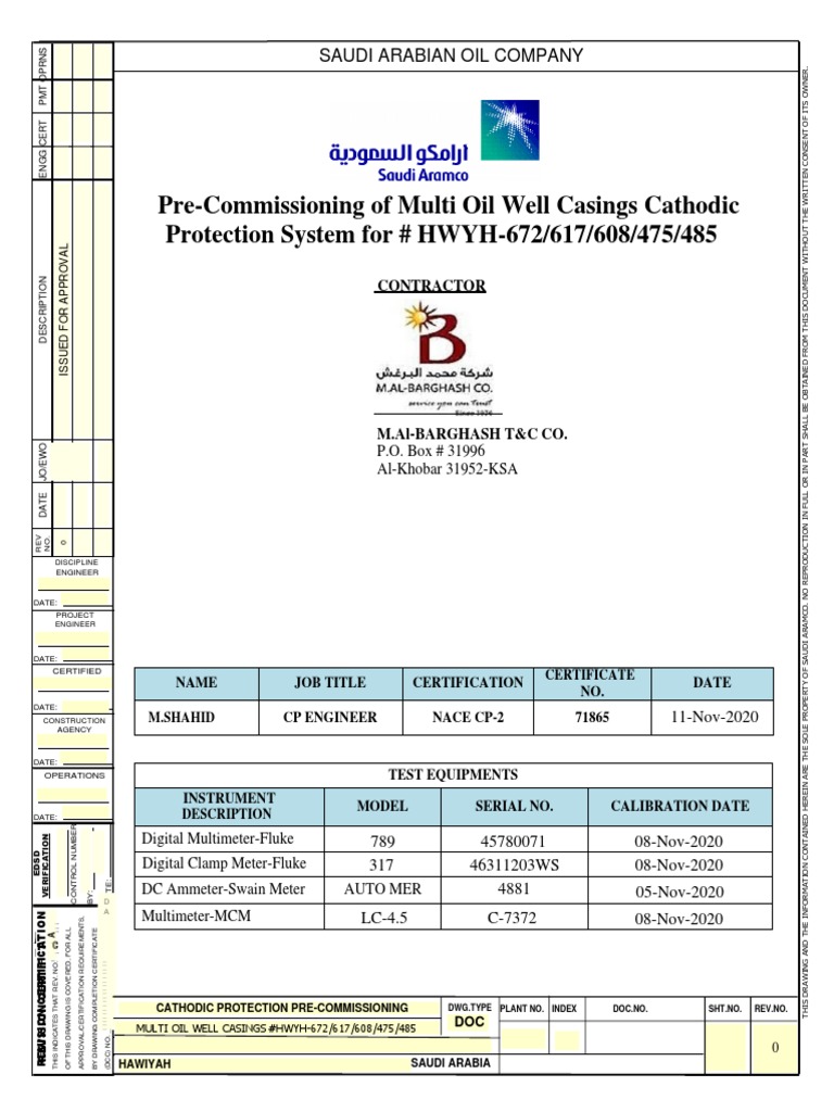 Pre-Commissioning of Multi Oil Well Casings Cathodic Protection System ...