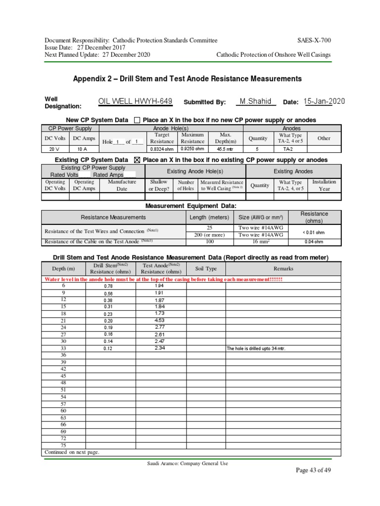 Pages From SAES-X-700 - Cathodic Protection of Onshore Well Casings ...