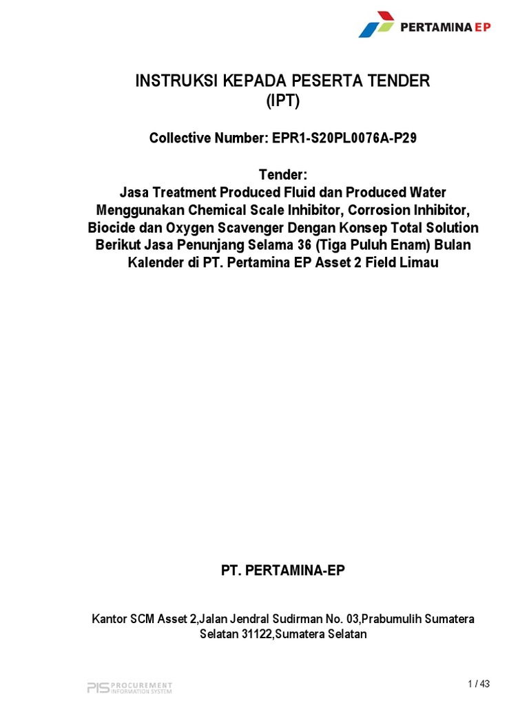 Instruksi Kepada Peserta Tender (Ipt) Epr1-S20pl0076a-P29 | PDF
