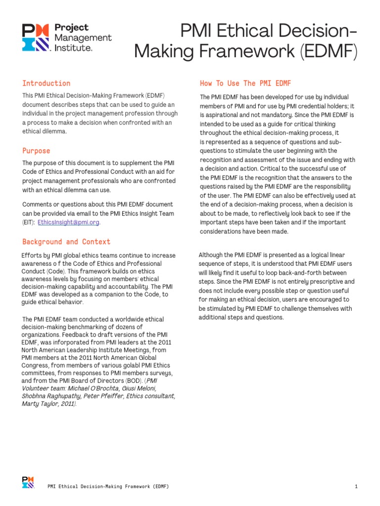 PMI 2020 Ethical Decision Making Framework (EDMF) PDF | PDF | Project ...