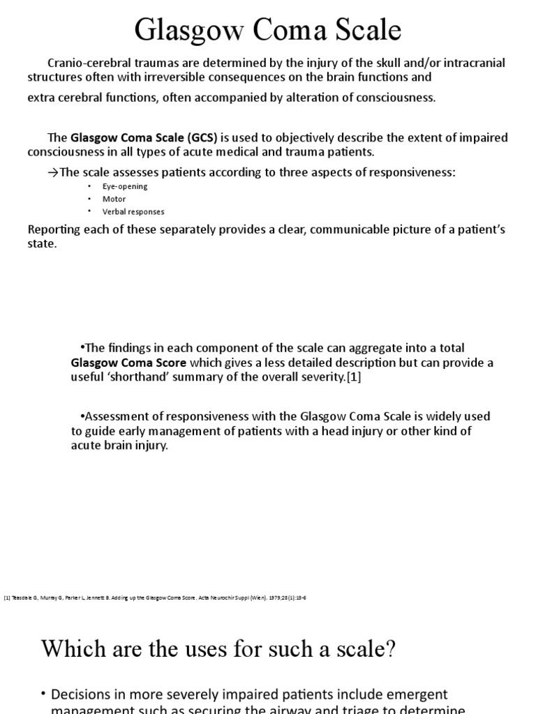 Glasgow Coma Scale: - Eye-Opening - Motor - Verbal Responses | PDF ...
