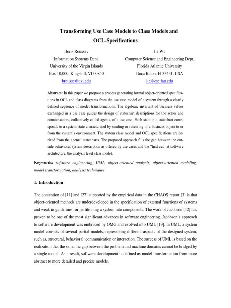 Transforming Use Case Models To Class Models and OCL-Specifications | PDF | Conceptual Model ...