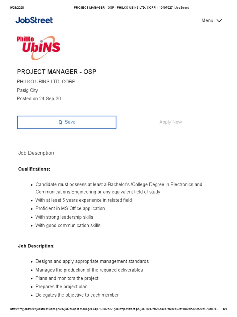 Project Manager - Osp: Job Description | PDF | Telecommunication | Résumé