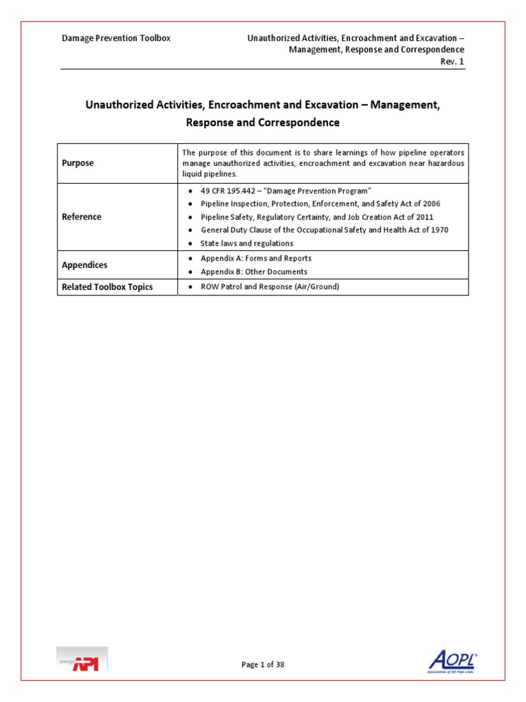 Unauthorized Activities, Encroachment and Excavation - Management ...