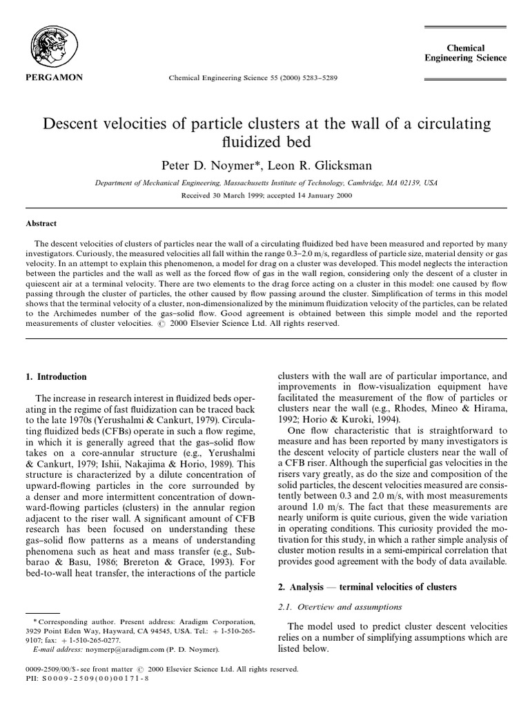 Descent Velocities of Particle Clusters at The Wall of A Circulating ...