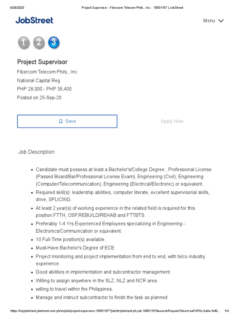 Project Supervisor: Job Description | PDF | Telecommunication | Business