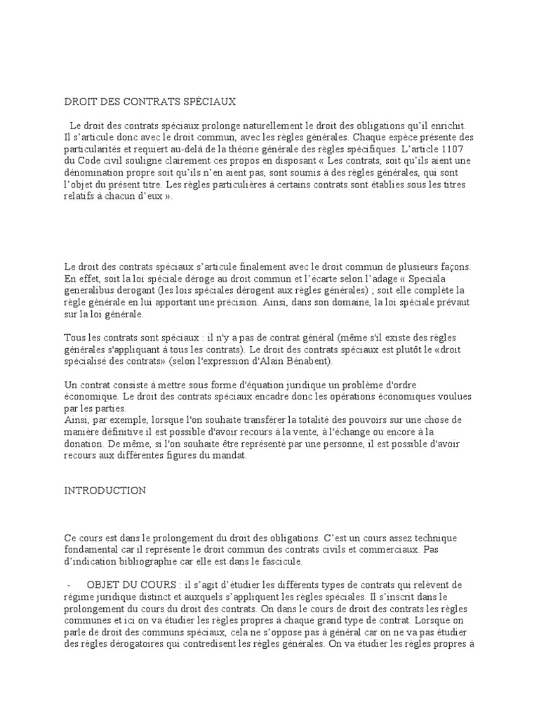 Droit des contrats spéciaux : principes et types | PDF | Sodles | Crédit