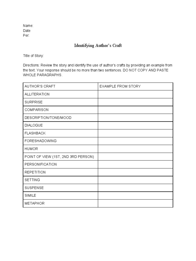 Identifying Author's Craft Techniques | PDF