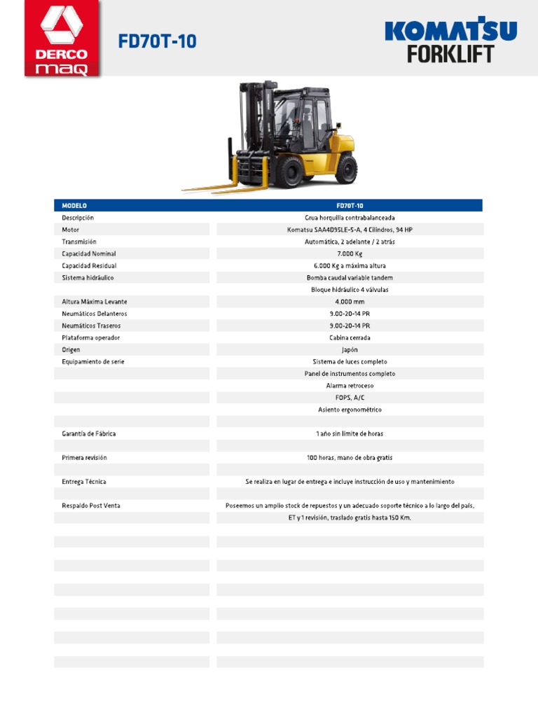 Fichas Komatsu FD70-10 | PDF