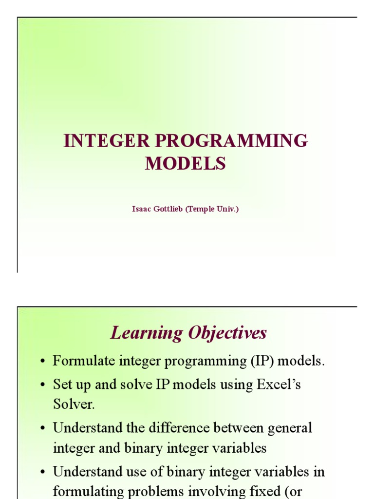 Integer Programming | PDF | Linear Programming | Mathematical Optimization Integer Programming | PDF | Linear Programming | Mathematical Optimization