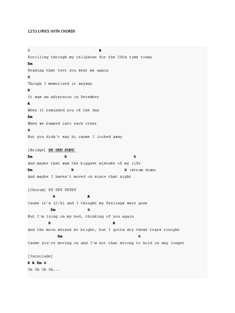 12 51 Lyrics With Chords | PDF | Song Structure | Songs