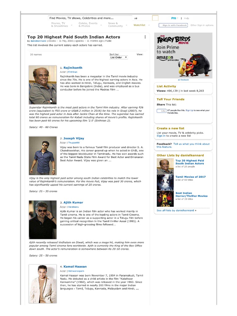 Top 20 Highest Paid South Indian Actors - IMDb | PDF Top 20 Highest Paid South Indian Actors - IMDb | PDF