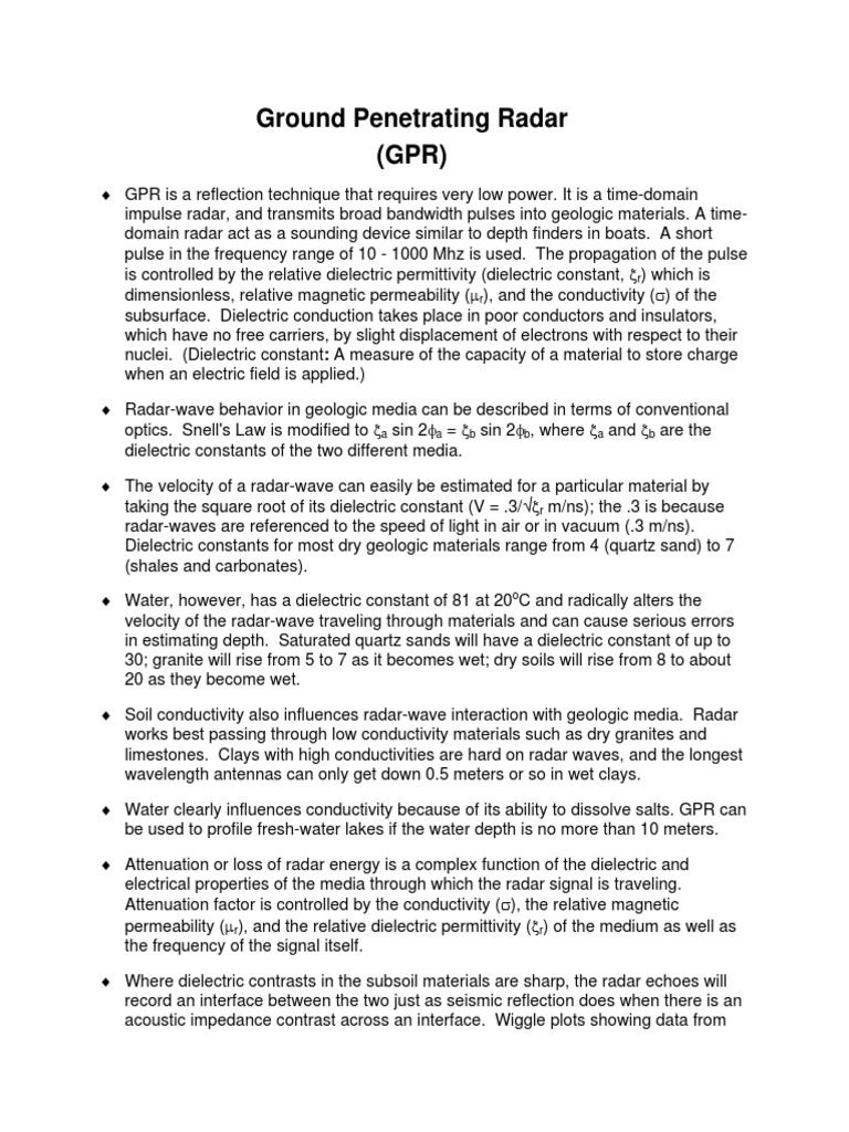 Ground Penetrating Radar (GPR) | PDF | Dielectric | Radar