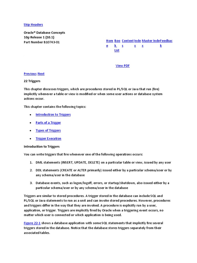 Oracle Database Triggers Pdf Relational Database Databases