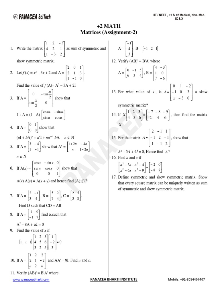 Matrices Assignment Solutions | PDF | Matrix (Mathematics) | Functional ...