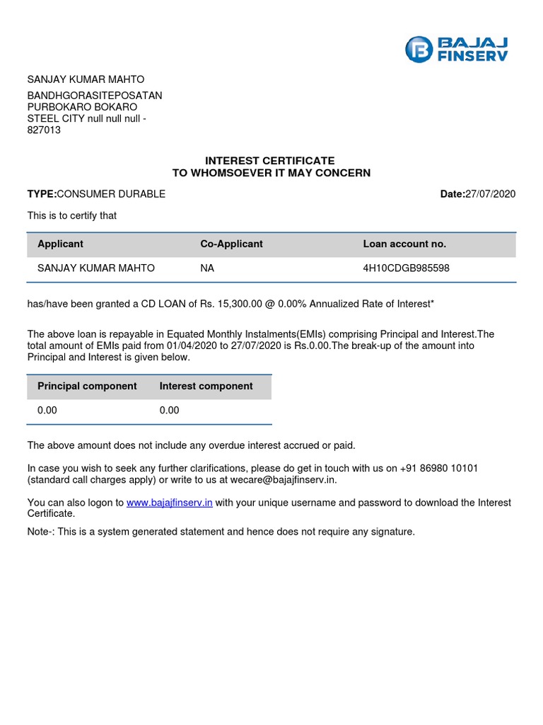 Interest Certificate | PDF