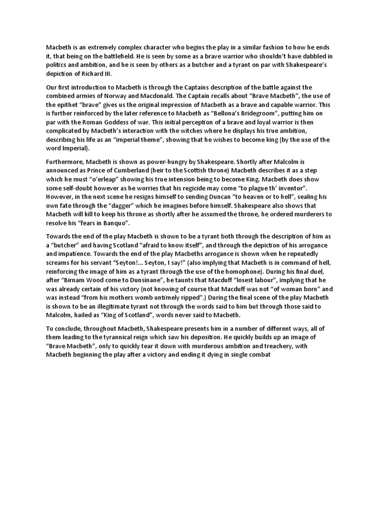 Breif Analysis of The Character of Macbeth | PDF | Macbeth ...