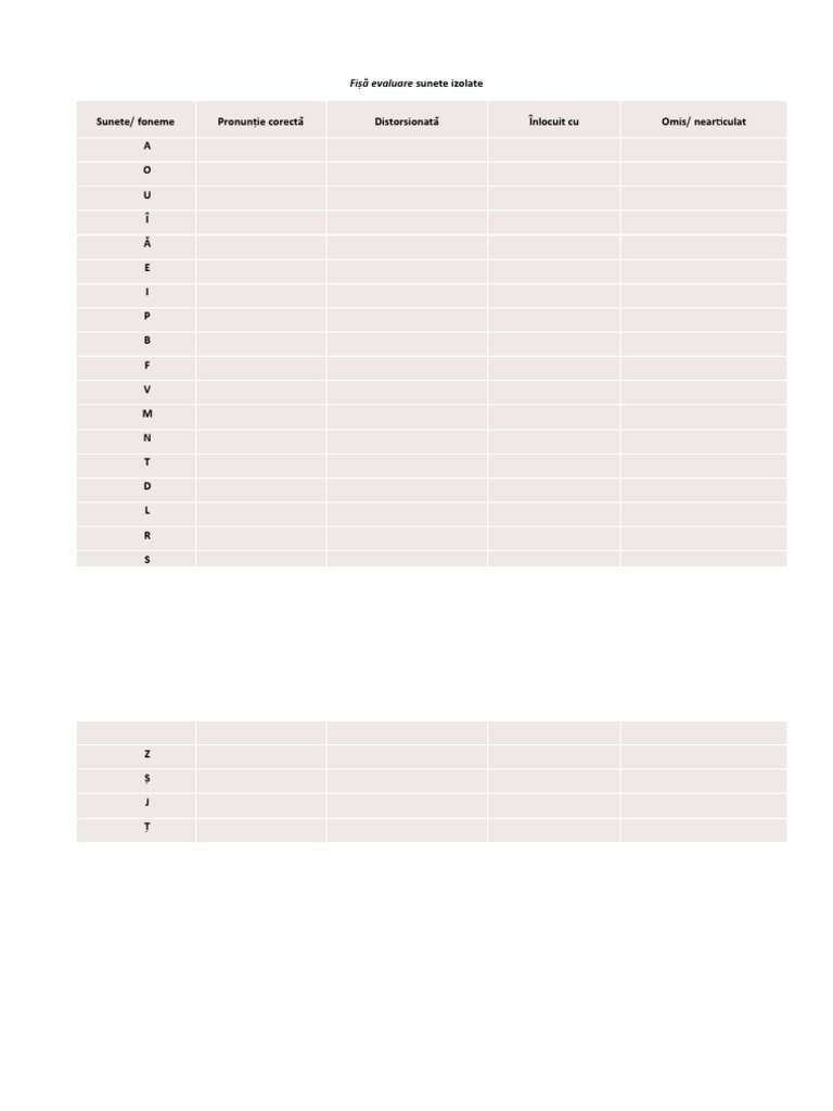 Fișă Evaluare Sunete Izolate | PDF