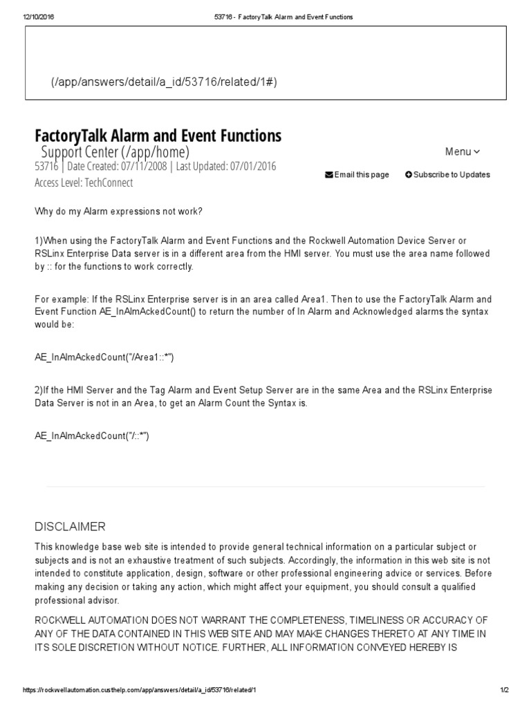 FactoryTalk Alarm and Event Functions | PDF