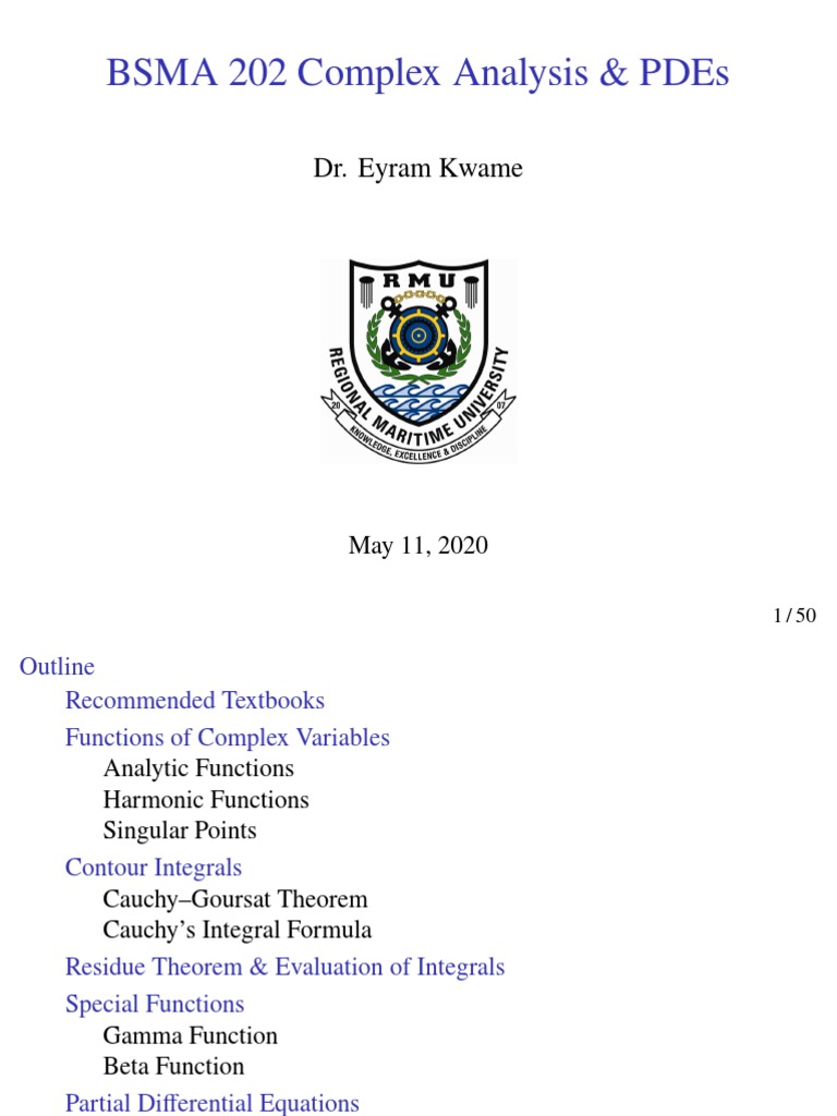 Bsma 202 Complex Analysis & Pdes: Dr. Eyram Kwame | Download Free PDF | Partial Differential ...