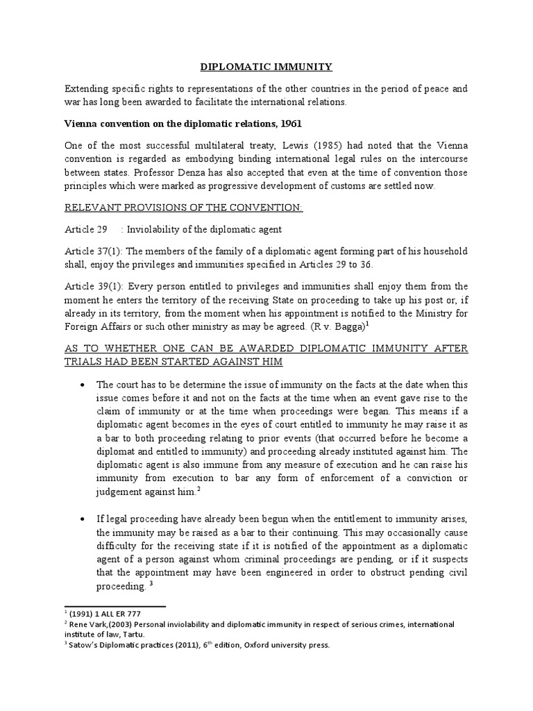 Diplomatic Immunity | PDF | Treaty | International Law