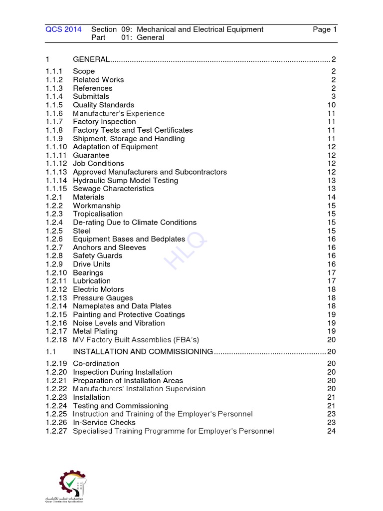 09-1 MEP EQUIPMENT-General QCS 2014 | PDF | Specification (Technical ...