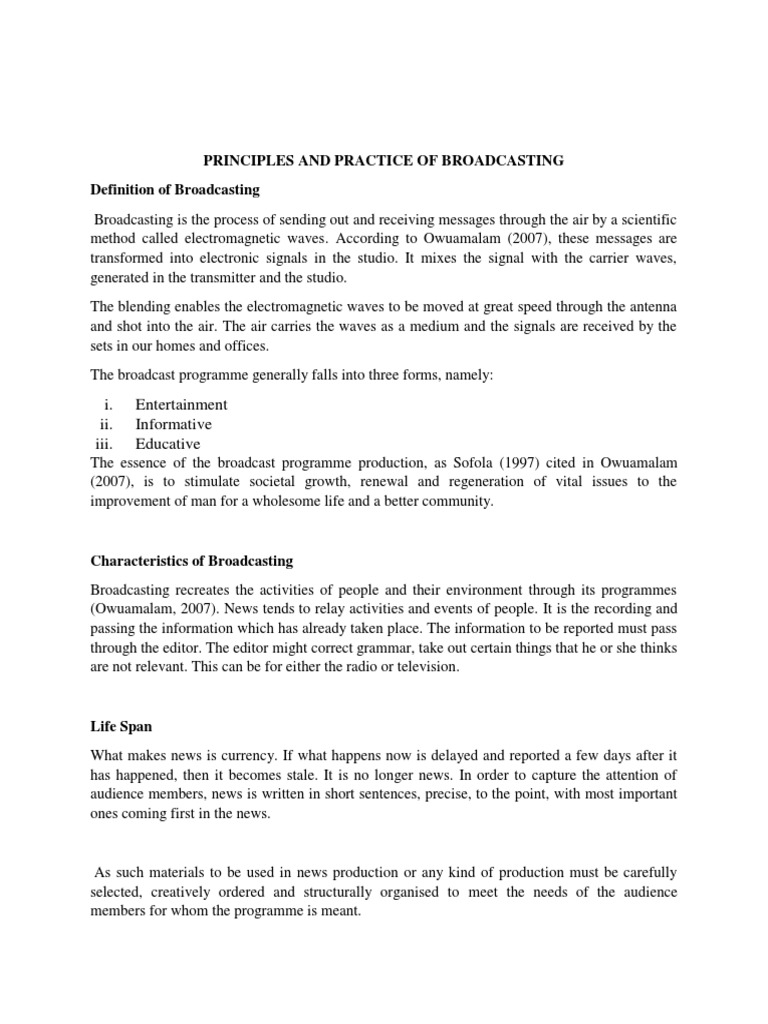 Principles and Practice of Broadcasting | PDF | Broadcasting | News