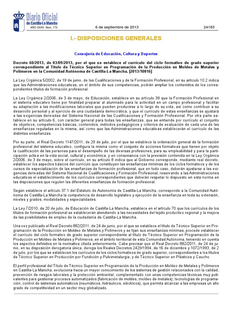 T Cnico Superior en Programaci N de La Producci N en Moldeo de Metales y Pol Meros | PDF | Plan ...