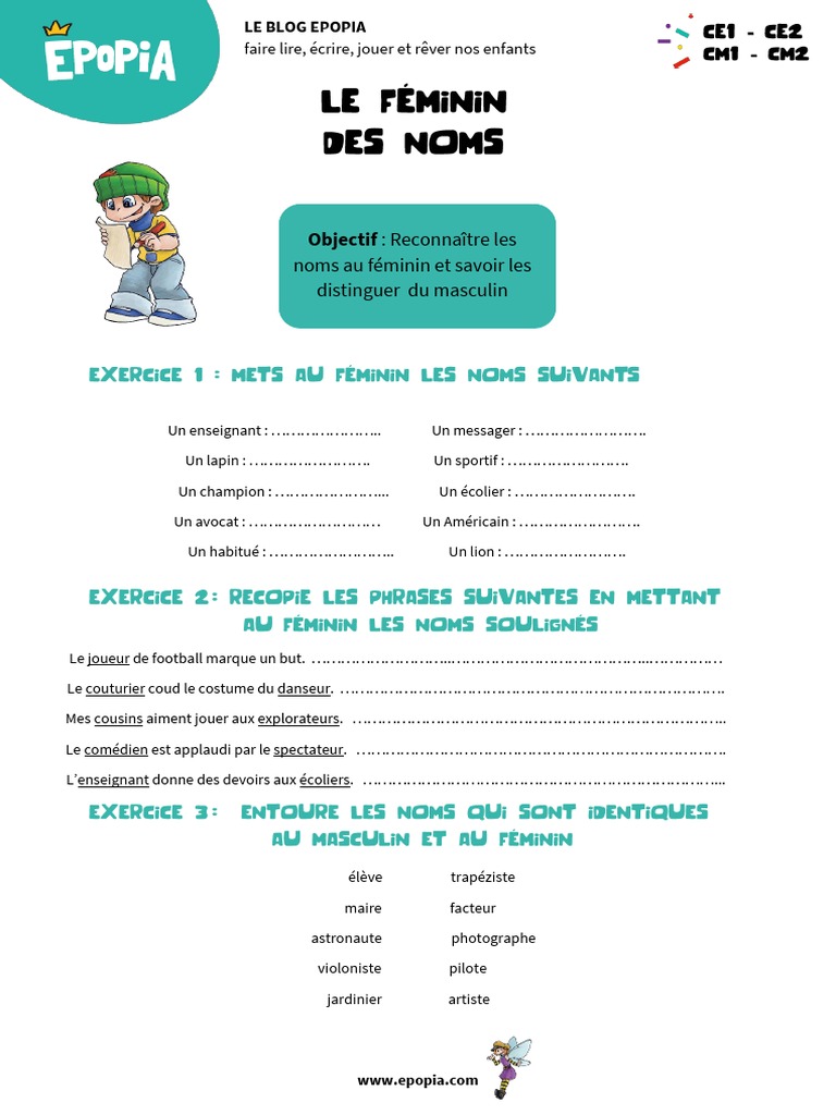 Exercices sur le féminin des noms | PDF