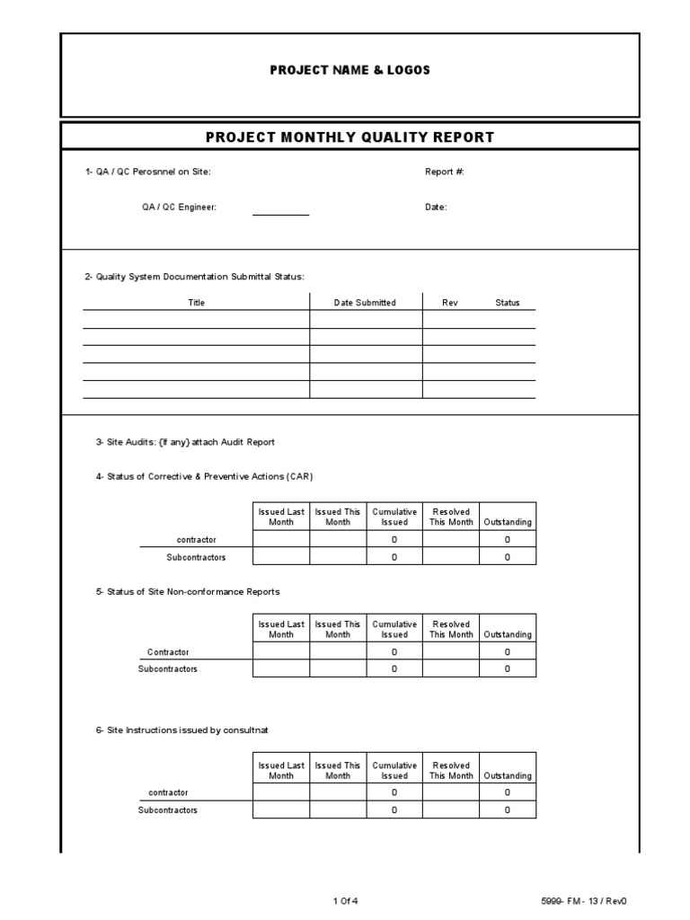 FM - 13 Monthly Project Quality Report | PDF | Business