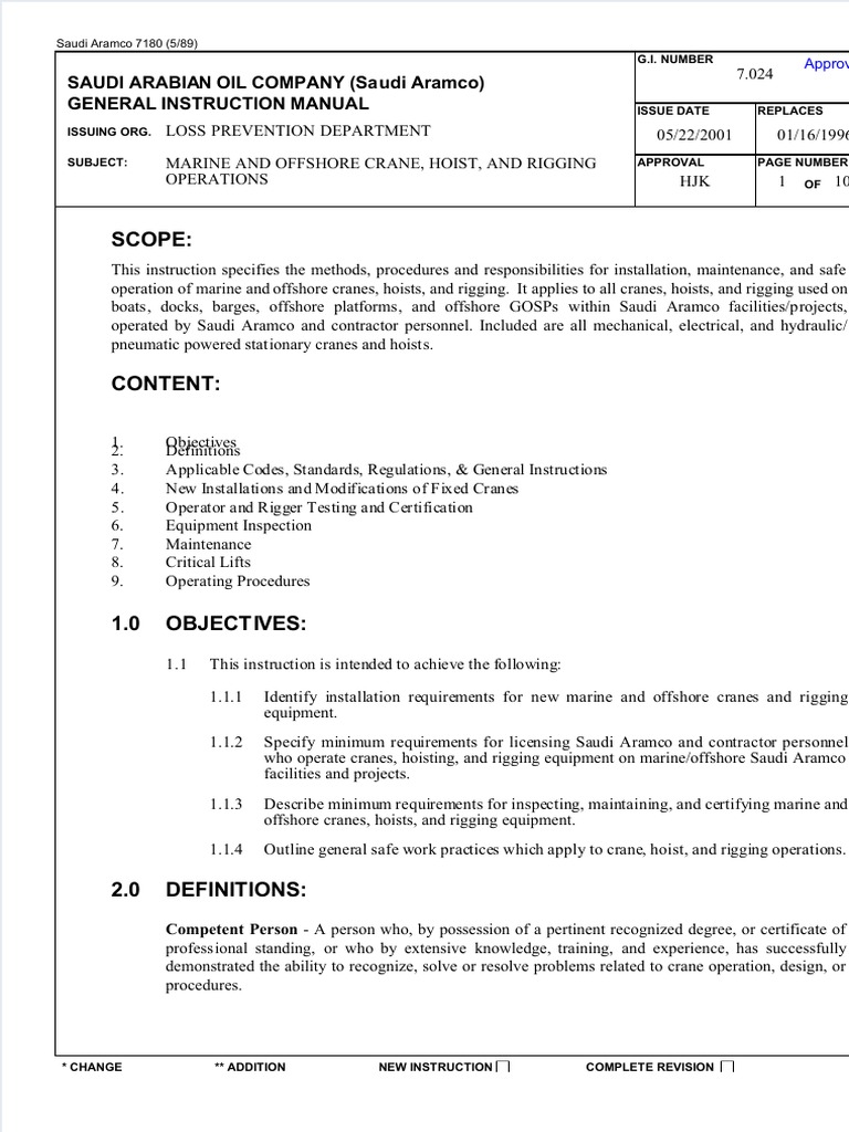 Aramco Lifting Instruction Manual 7.024 | PDF | Crane (Machine) | Transport