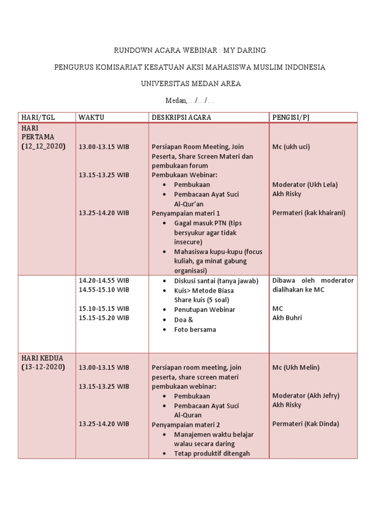 Rundown Acara Webinar | PDF
