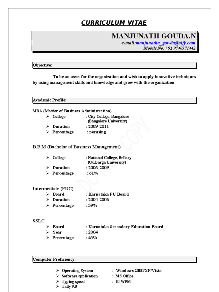 Manju Resume Mba | PDF | Computing | Software
