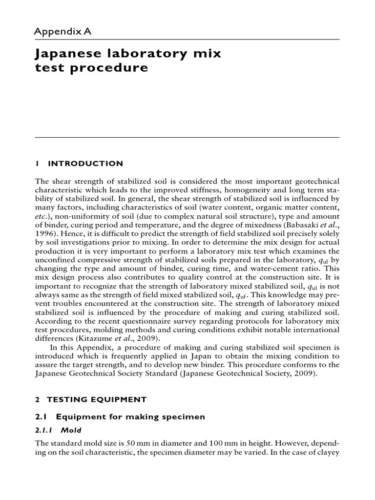 Japanese Soil Stabilization Test Procedure | PDF | Geotechnical ...