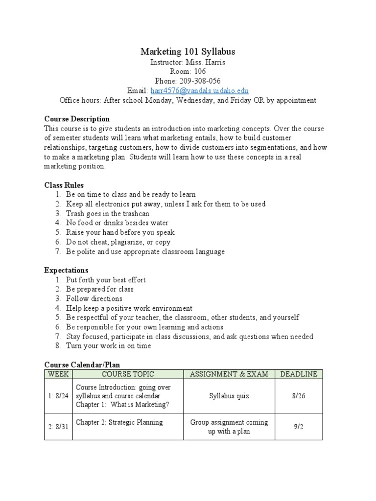 Cte Marketing Syllabus | Download Free PDF | Marketing | Test (Assessment)