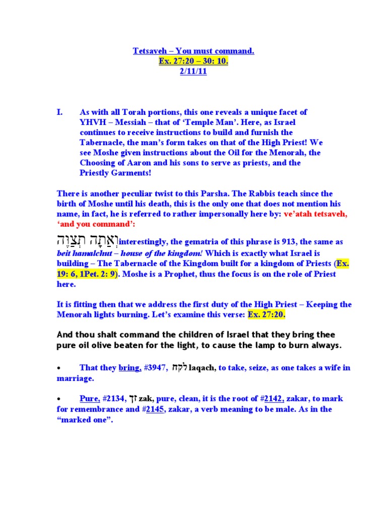 Ve'atah Tetsaveh, and You Command':: Beit Hamalchut - House of The ...