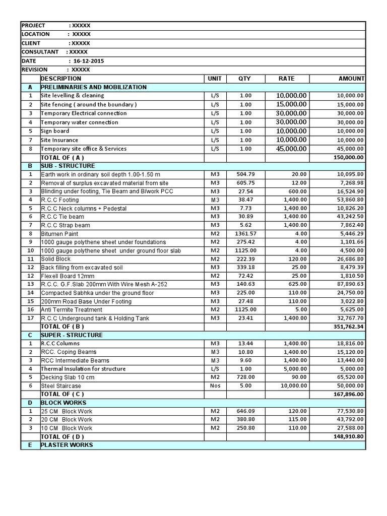 Boq - Sample | PDF | Window | Wall